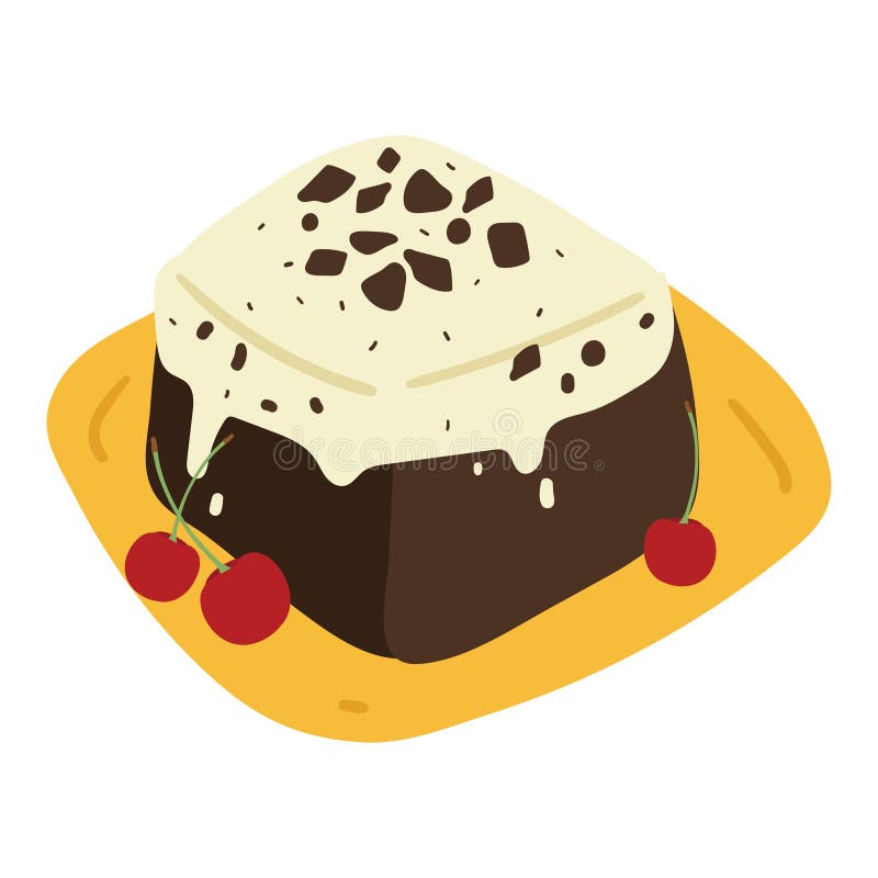 Cute Cartoon of Chocolate Cake with Cherry. Simple Vector Stock Vector ...