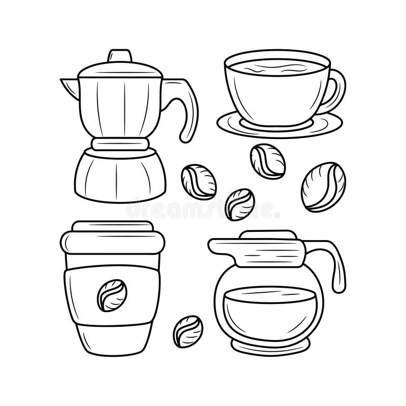 Coffee Break Time Concept with Hand Drawn Outline Doodle Style Stock ...