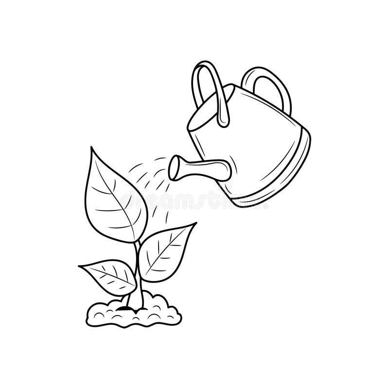 Watering the Plants. Simple Environmental Doodle Vector Illustration ...