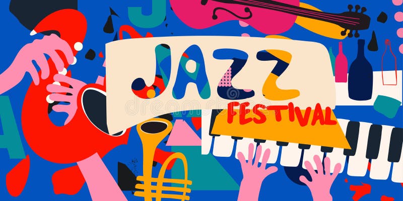 Jazz Music Promotional Poster with Musical Instruments Colorful Vector ...