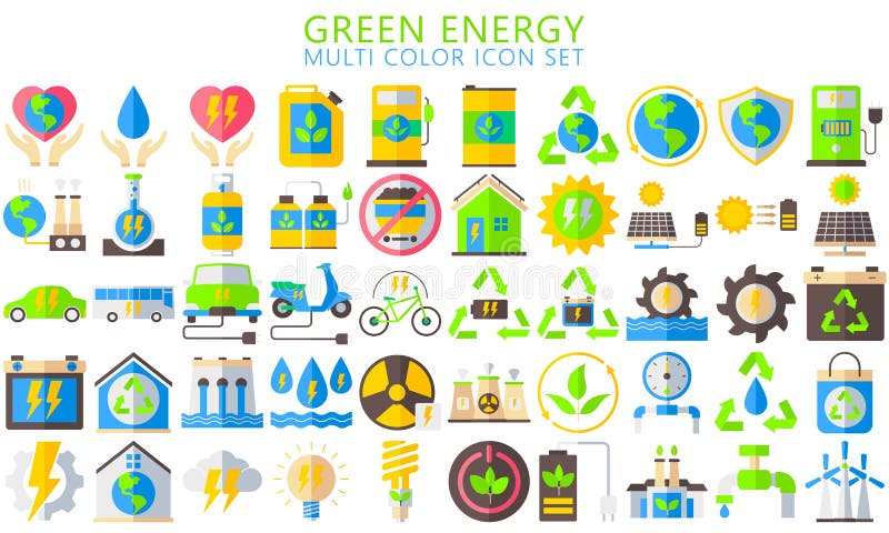 Green Energy and Power Plant Multi Color Icon Set Stock Vector ...
