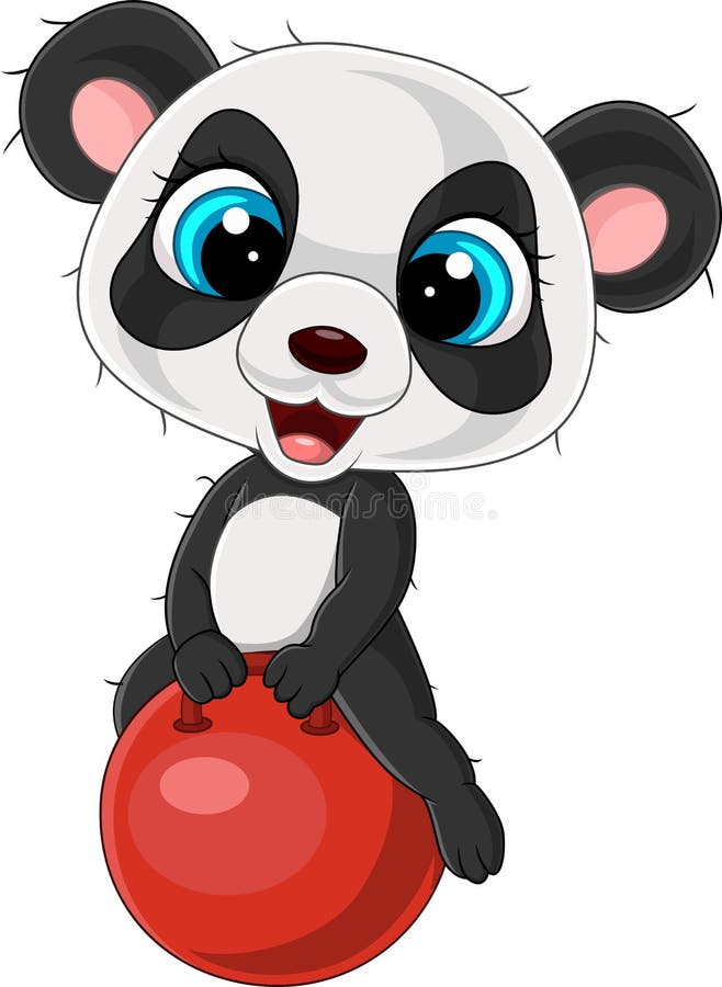 Cartoon Little Panda with Red Ball Stock Vector - Illustration of ...