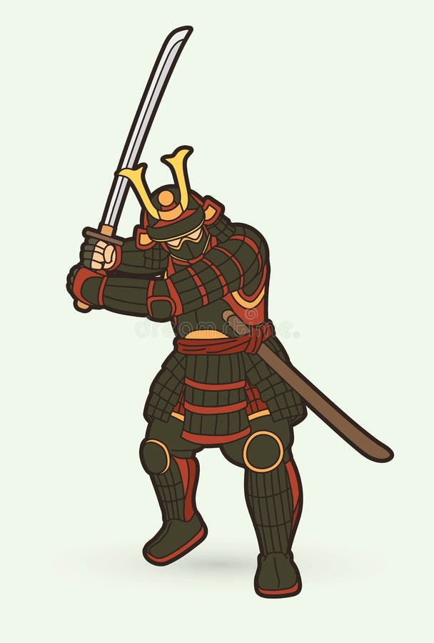 Samurai Warrior Action Japanese Fighter Cartoon Graphic Vector Stock ...