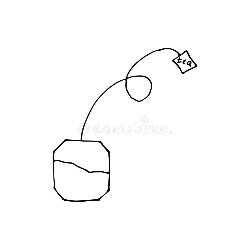 Tea Bag with Tea Leaves Doodle Stock Vector - Illustration of label ...