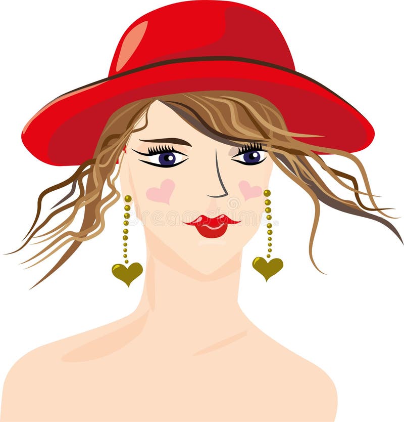 Pretty Fashion Girl in a Red Hat Stock Illustration - Illustration of ...