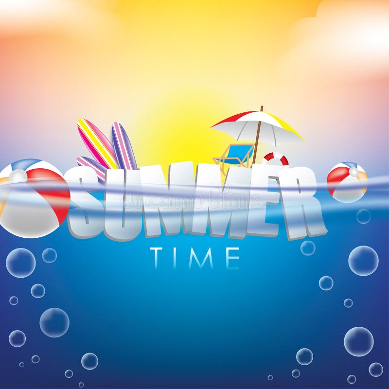 Summer Time Holiday Illustration with Typography Letter on Blue Ocean ...