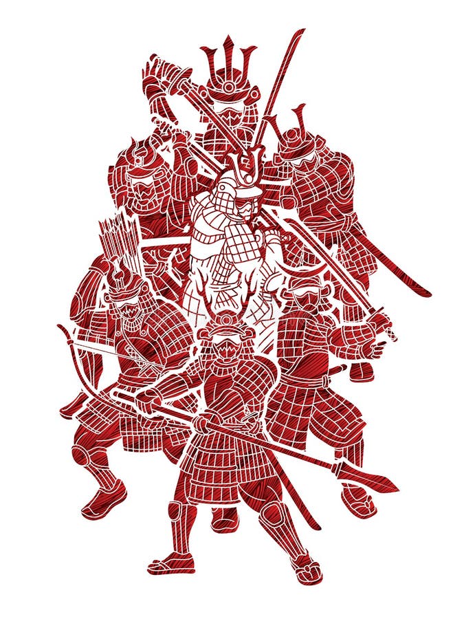 Group of Samurai Warrior with Weapons Action Cartoon Graphic Vector ...