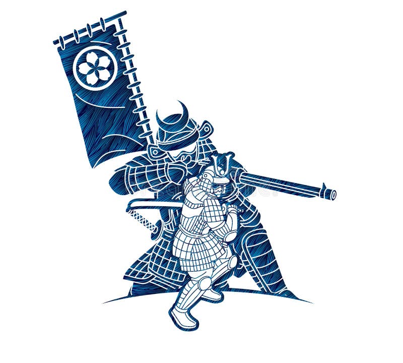 Group of Samurai Japanese Warrior Ronin with Weapons Action Cartoon ...