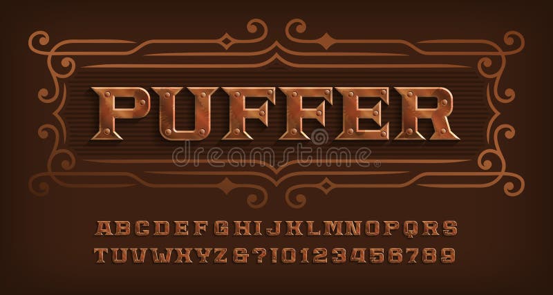 Rusty Rivet Alphabet Font. Damaged Metallic Letters and Numbers with ...