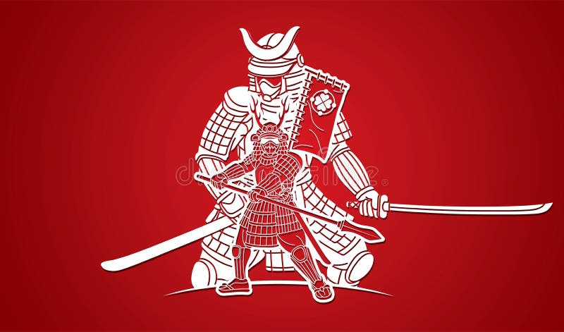 Group of Samurai Japanese Warrior Ronin with Weapons Action Cartoon ...