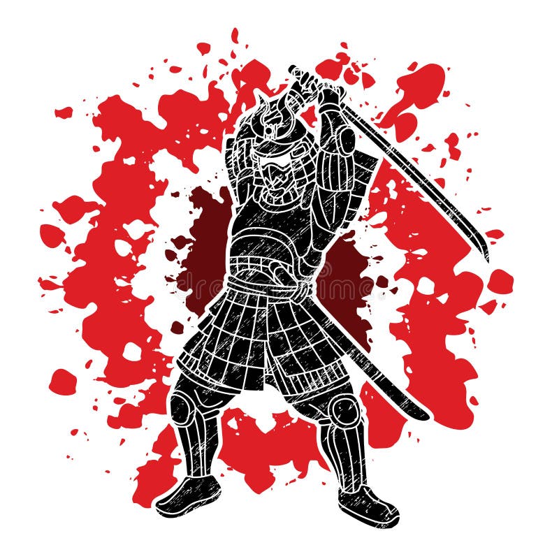 Samurai Warrior with Sword Weapon Ready To Fight Action Cartoon Graphic ...