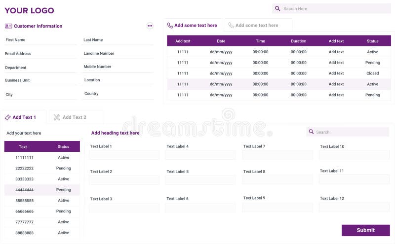 Contact Center Agent Dashboard Simple Interface. Stock Vector ...