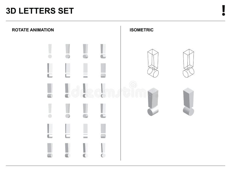 3d Exclamation Mark Alphabet Letters Set Animate Isometric Wireframe ...