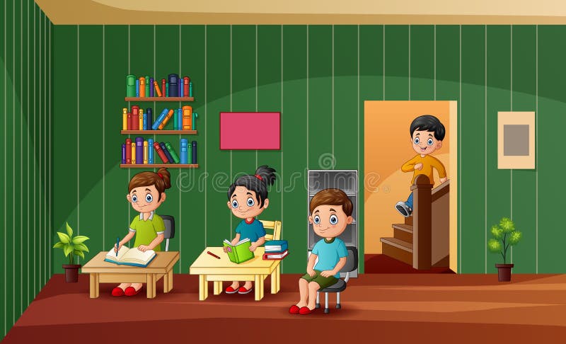 Cartoon the Children Learning in the Class Stock Vector - Illustration ...