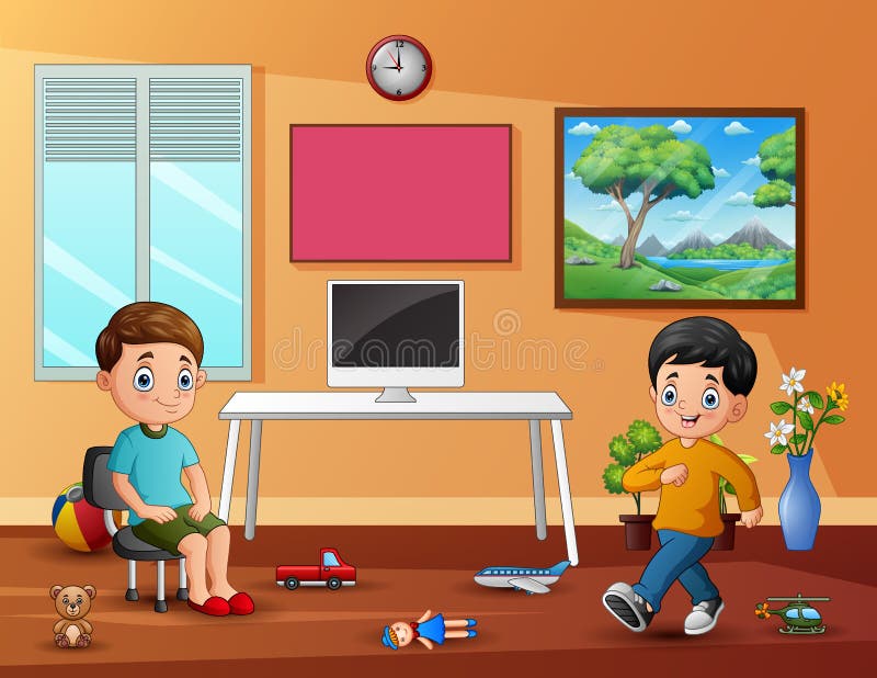 Happy Little Boys Playing at Home Stock Illustration - Illustration of ...