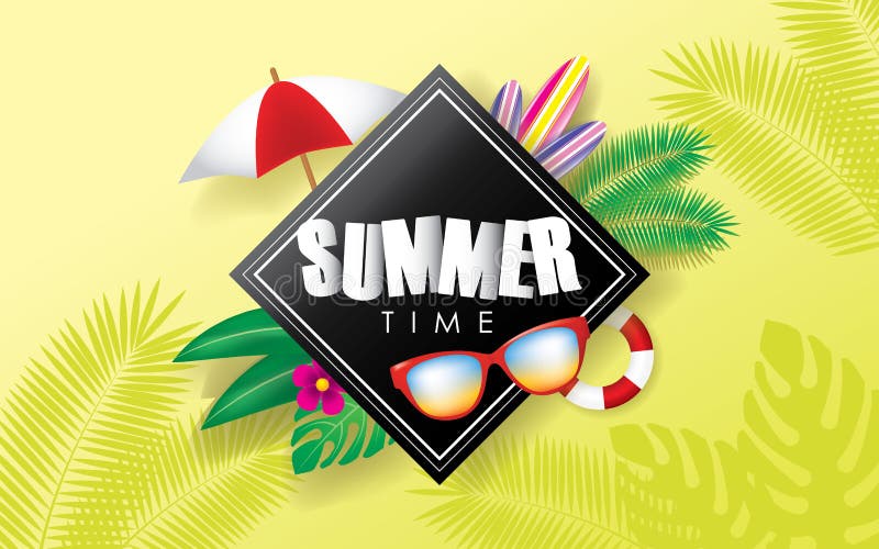 Summer Time Holiday Illustration with Typography Letter on Blue Ocean ...