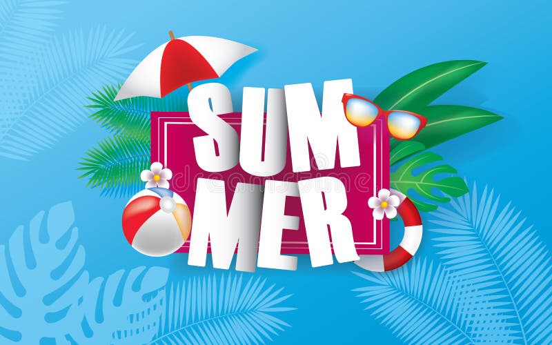 Summer Time Holiday Illustration with Typography Letter on Blue Ocean ...