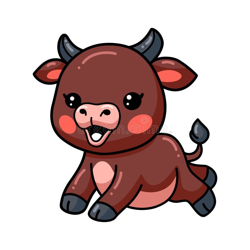 Cute Baby Buffalo Cartoon Running Stock Vector - Illustration of ...