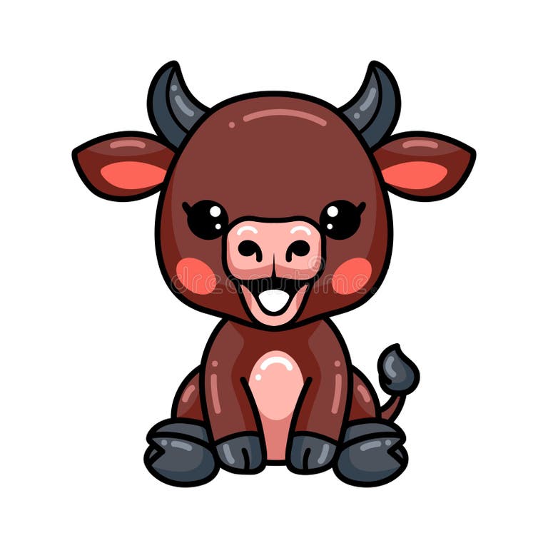 Cute Baby Buffalo Cartoon Sitting Stock Vector - Illustration of cattle ...