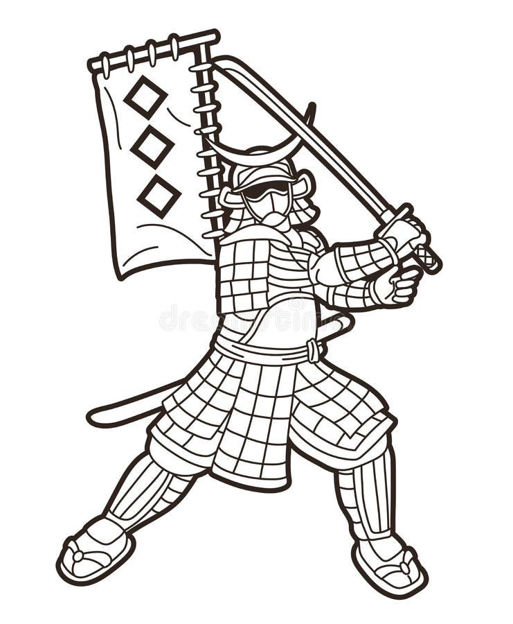 Ancient Japanese Samurai Armor Drawing