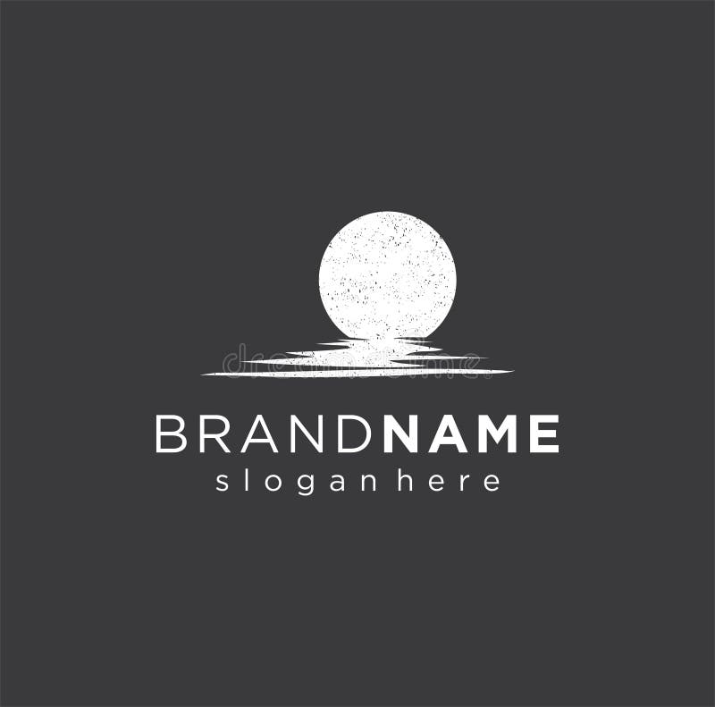 Lunar Moon Logo with Silhouette of Moon Shadow on Water Design Vector ...