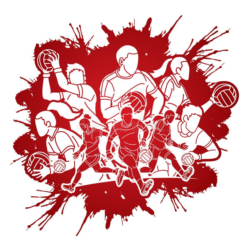 Gaelic Football Male and Female Players Sport Mix Action Cartoon ...