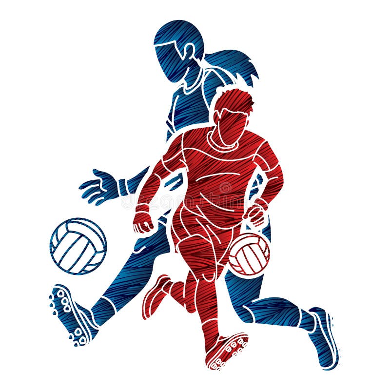 Gaelic Football Male and Female Players Sport Mix Action Cartoon ...