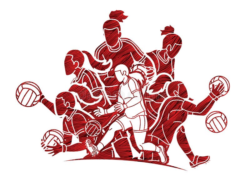 Gaelic Football Female Players Sport Mix Action Cartoon Graphic Vector ...