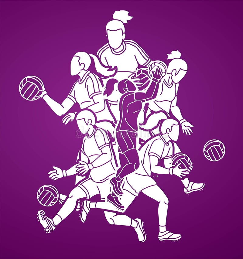 Gaelic Football Female Players Sport Mix Action Cartoon Graphic Vector ...