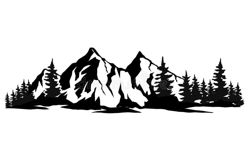 Snow Mountain Vector Black and White Stock Vector - Illustration of ...