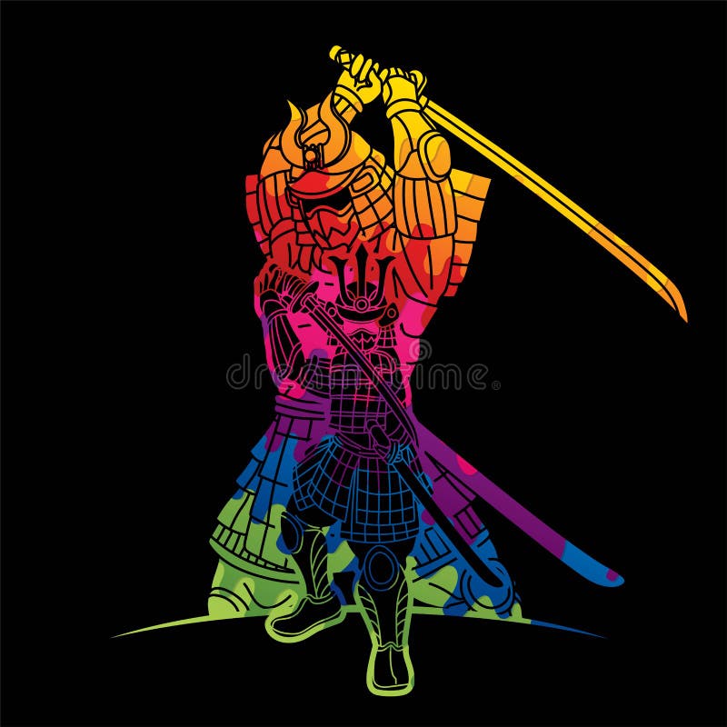 Group of Samurai Warrior Ronin with Weapon and Armor Action Ready To ...