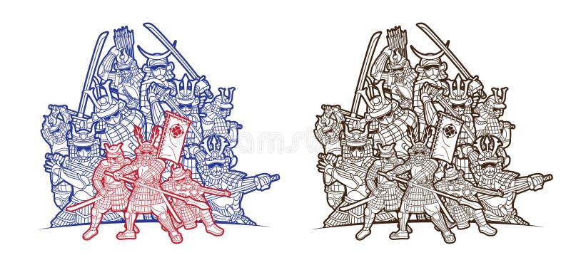 Group of Samurai Warrior Ronin with Weapon and Armor Action Ready To ...