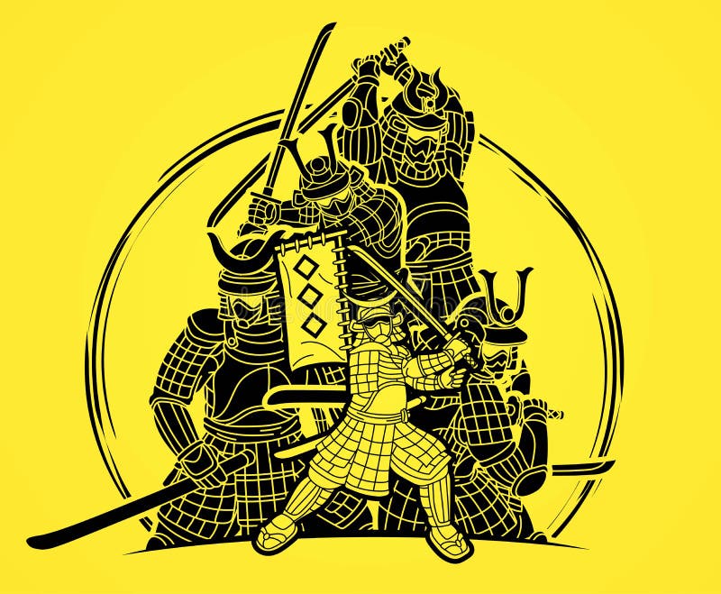 Group of Samurai Warrior Ronin with Weapon and Armor Action Ready To ...