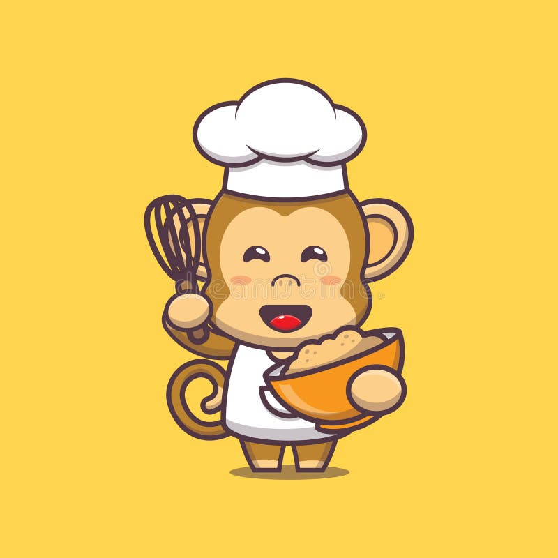 Cute Chef Monkey Character Illustration Stock Vector - Illustration of ...