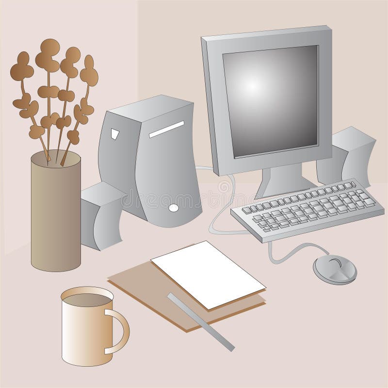Neat Working Desktop Vector Illustration Stock Vector - Illustration of ...