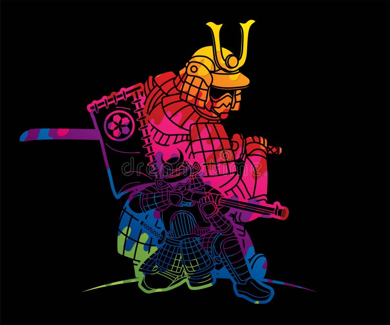 Samurai Warrior with Weapons Group of Ronin Japanese Fighter Cartoon ...