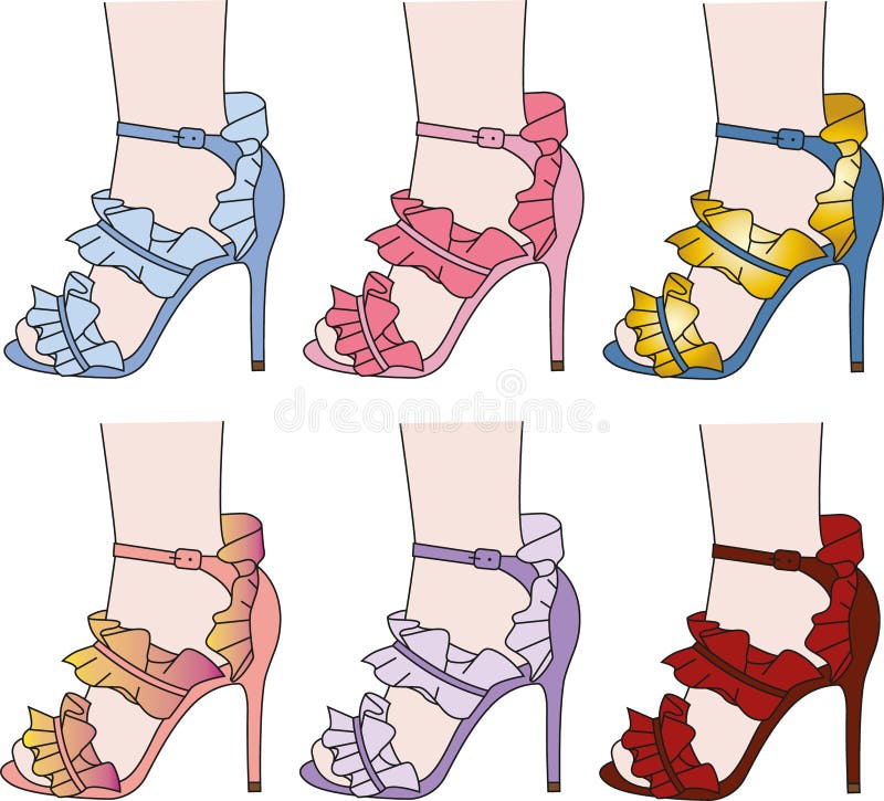 Vector Illustration Shoe High Heels Ruffle Stock Vector - Illustration ...