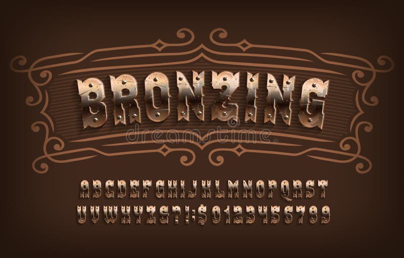 Rusty Rivet Alphabet Font. Damaged Metallic Letters and Numbers with ...
