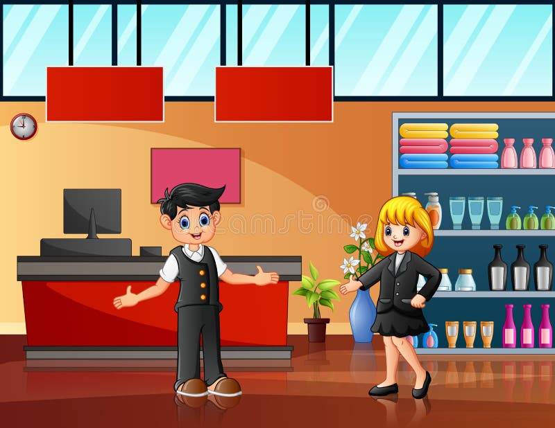 The Supermarket Workers in the Cashier Stock Vector - Illustration of ...