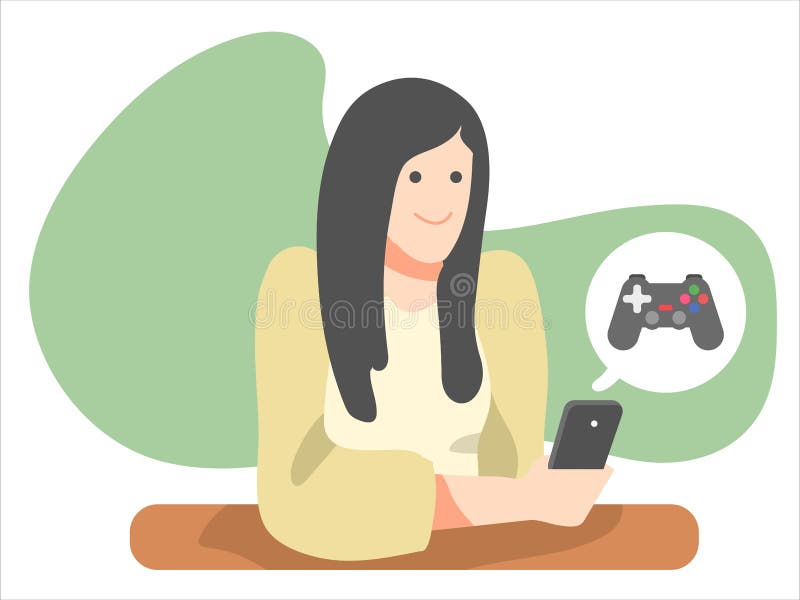 Illustration of Girl Playing Game on Smart Phone. Flat Vector ...
