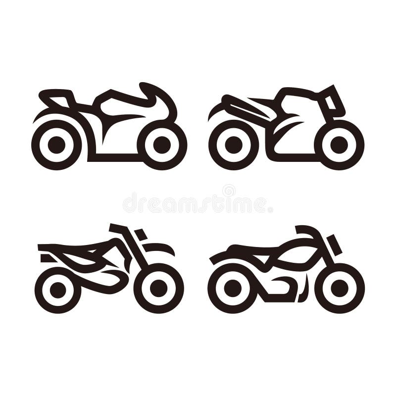 A Set of Different Motorcycles. Two-wheeled Transport of Various Types ...