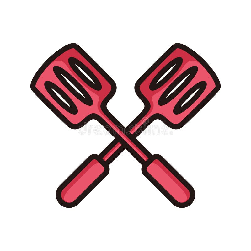 Symbol of Two Crossed Spatulas, in Black Line Art Style and Shadow ...