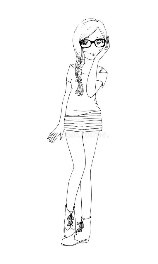 Beautiful Cute Girls Hand Drawn Happy Young Girl Teenager Cartoon