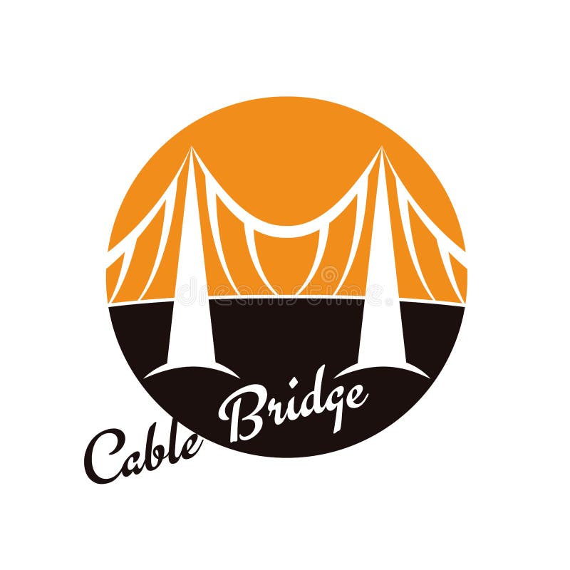 Cable Bridge Logo Design. with Hand Drawing Style and Sunset Background ...