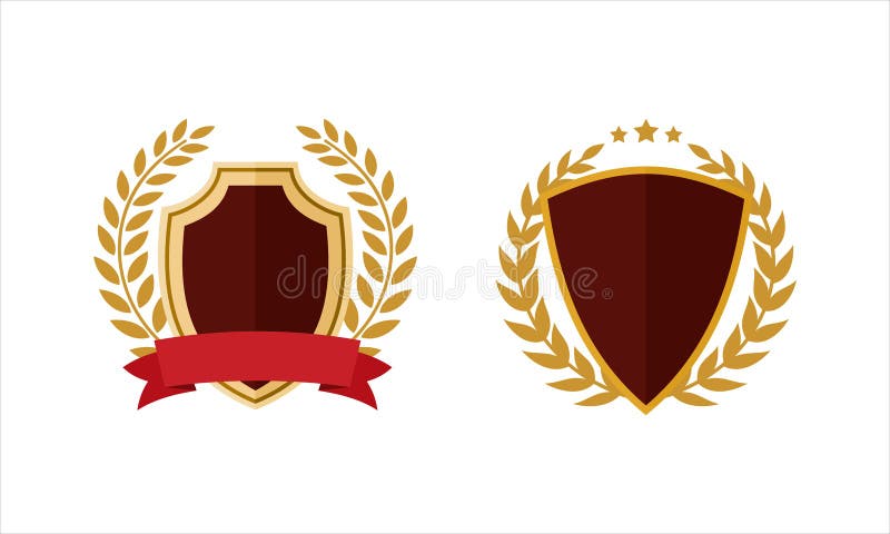 Vector Illustration of Shield Logo with Laurel Leaf and Ribbon. Stock ...