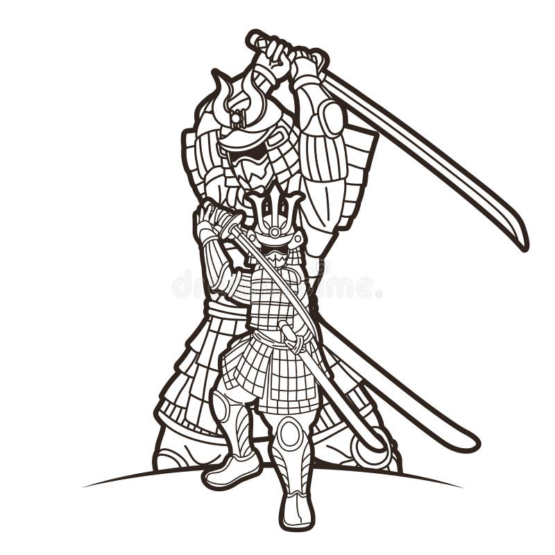 Samurai Warrior with Weapon Ronin Action Ready To Fight Cartoon Graphic ...