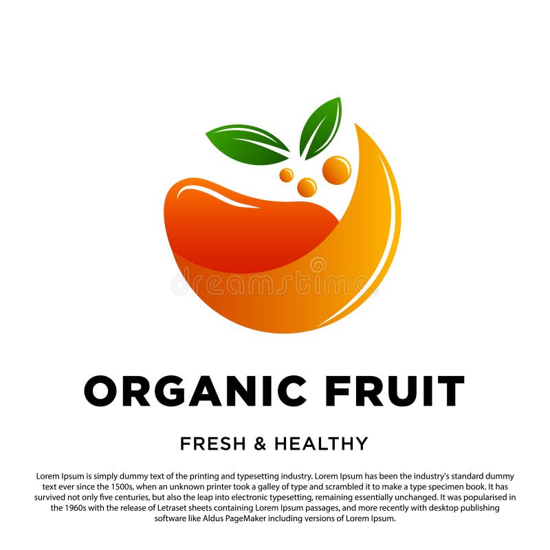 Abstract Organic Fruit Logo. Orange Fruit Design with Two Leaves Stock ...