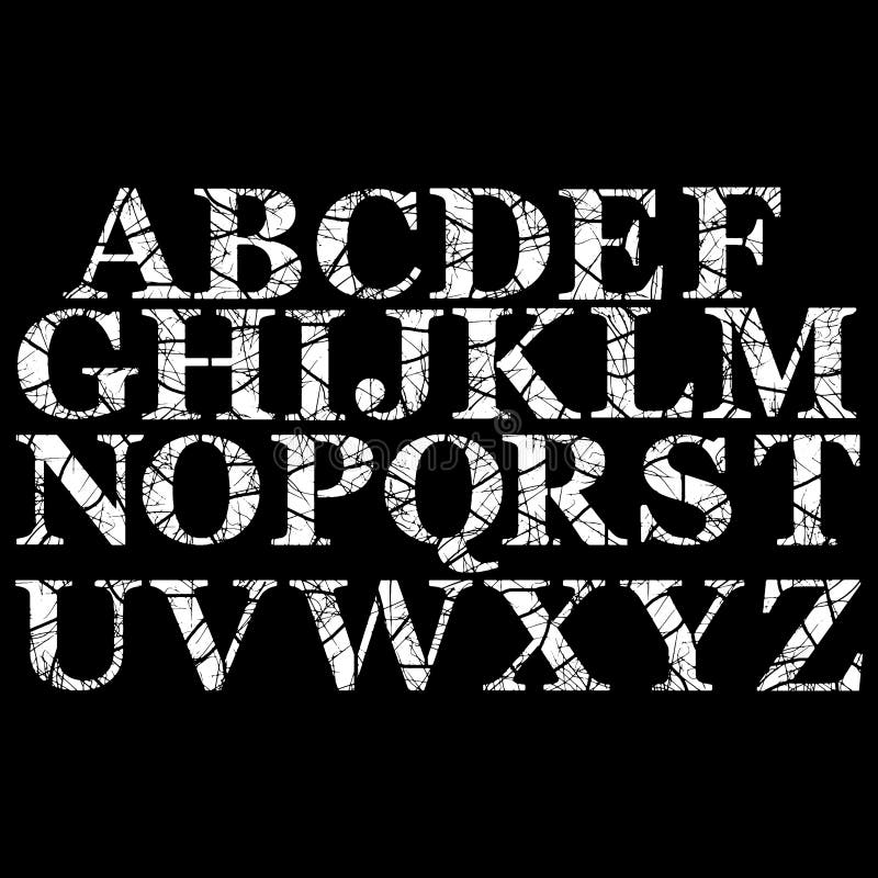 White Distressed and Cracked Alphabet.Scratched Font on Black ...