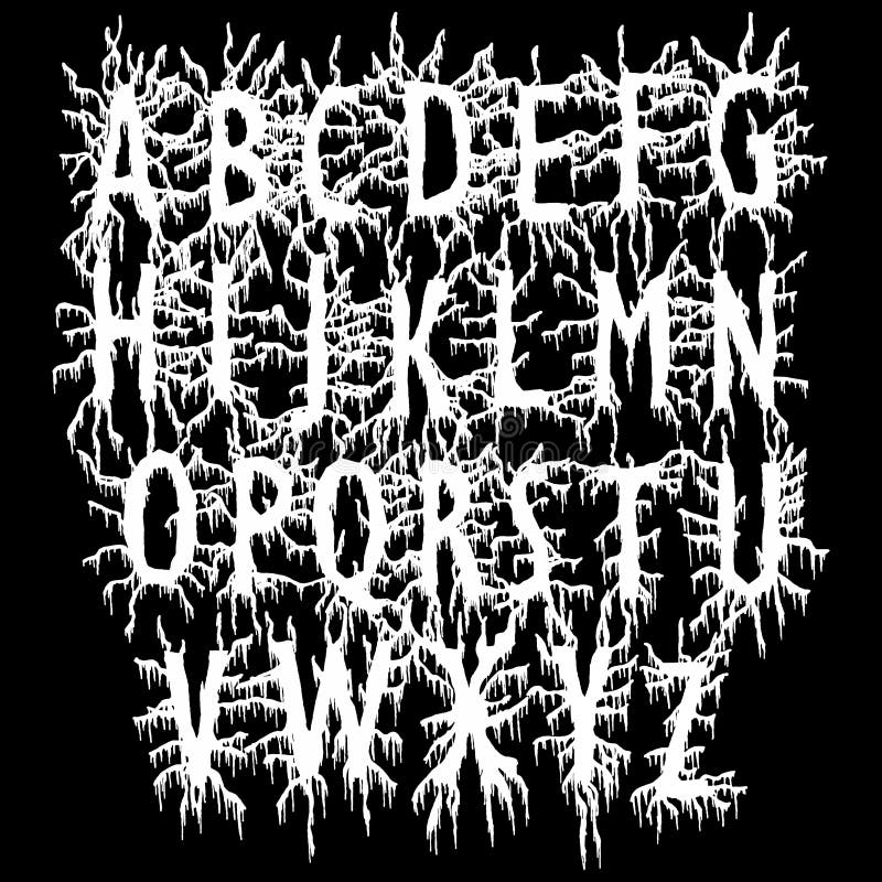 Metal Music Band Font.White Smudged and Tattered Alphabet on Black ...