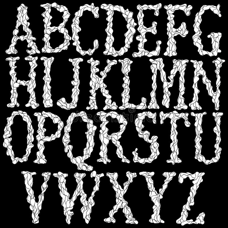 Divided Decorative Vector Alphabet on Black Background.Art Font. Stock ...